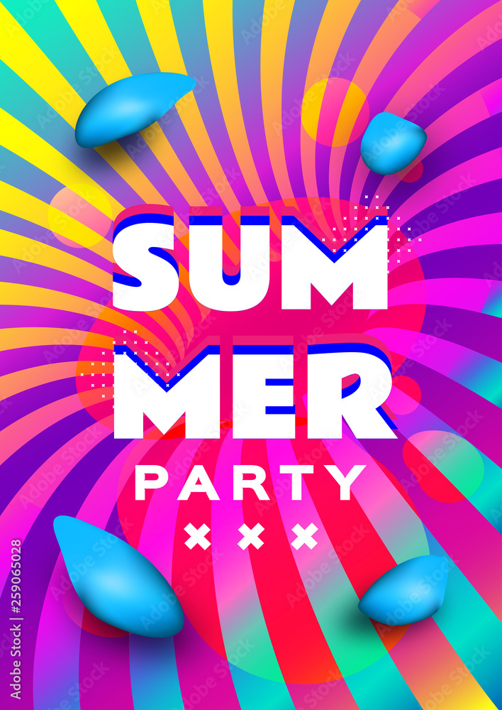 Summer party poster template Rainbow background Gradient fluid shapes ...