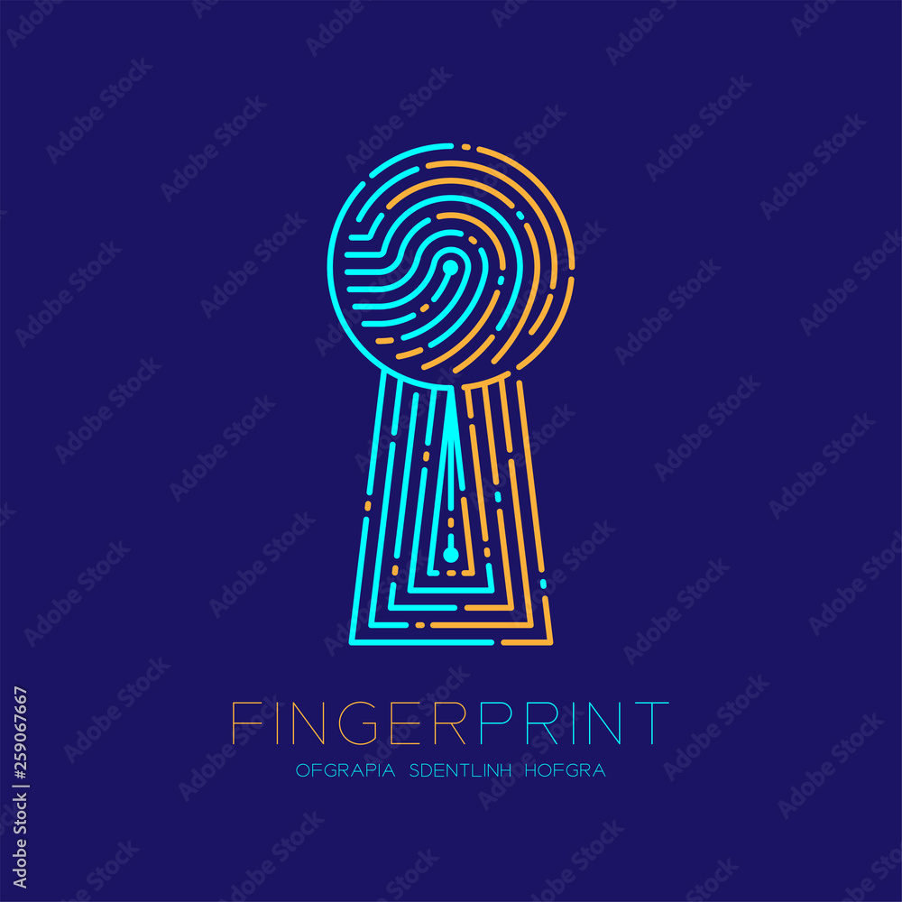 Keyhole shape Fingerprint scan pattern logo dash line, digital gateway ...