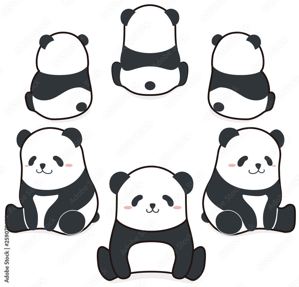 Cute funny cartoon style panda bear sitting in the circle vector ...