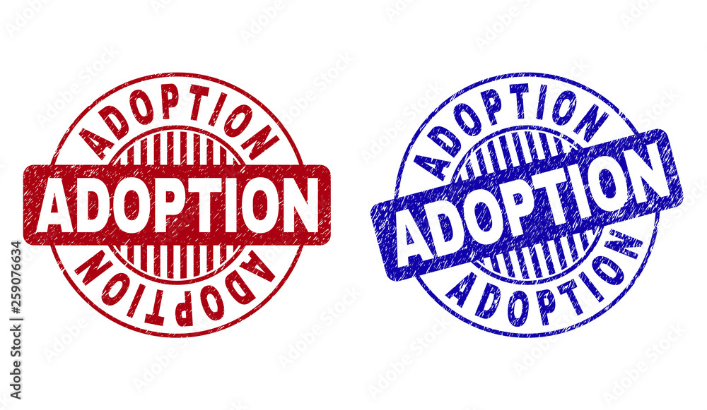 Grunge ADOPTION round stamp seals isolated on a white background. Round ...