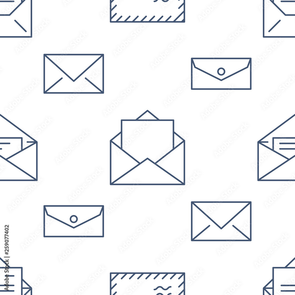 Seamless pattern with envelopes flat line icons. Mail background ...