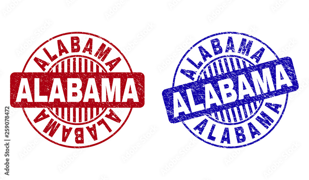 Grunge ALABAMA round stamp seals isolated on a white background. Round ...