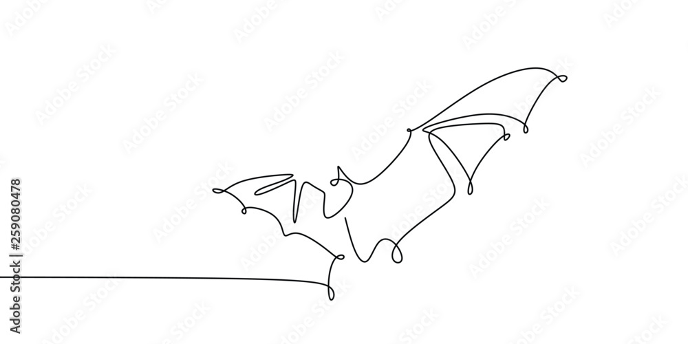 drawing a continuous line of bat animals flying. Stock Vector | Adobe Stock