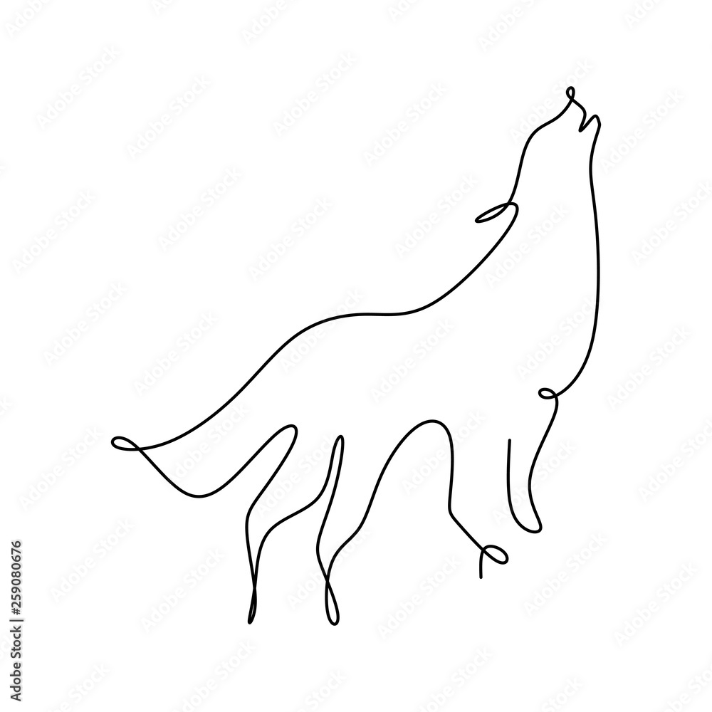 continuous line drawing of wolf animals with a simple design. Stock ...