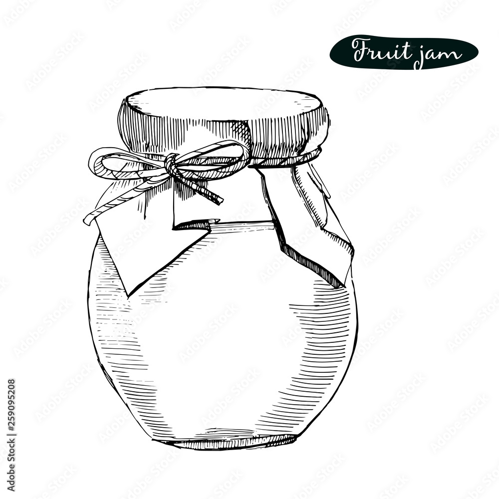 Vector hand drawn Illustration with jar full of fruit jam,isolated on ...