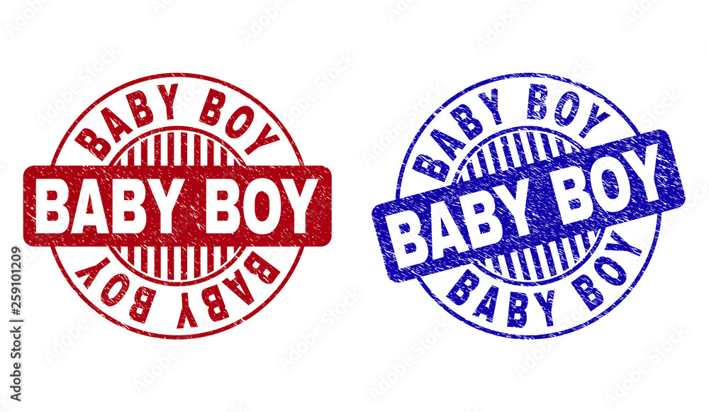 Grunge BABY BOY round stamp seals isolated on a white background. Round ...