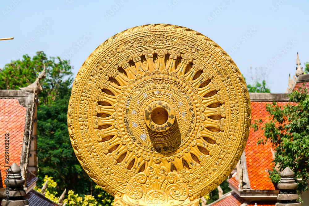 wheel of law or Dhammachakka is symbol teaching of Lord Buddha Stock ...