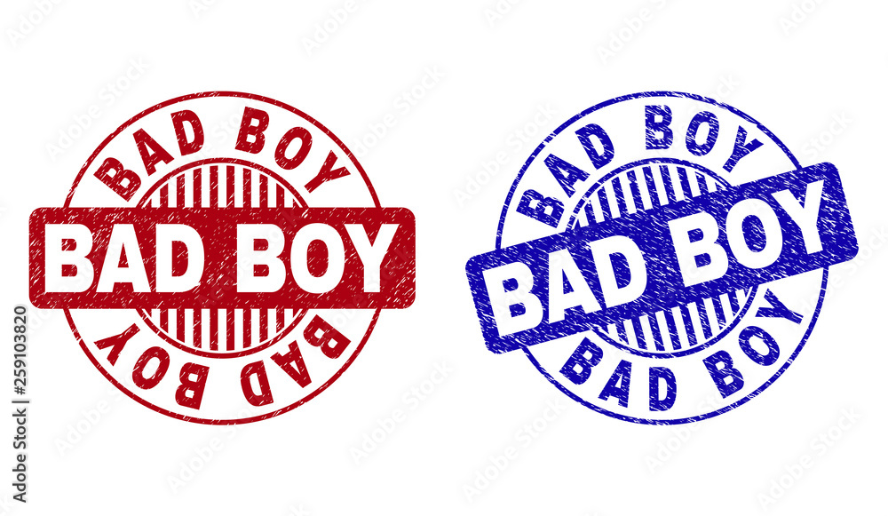 Grunge BAD BOY round stamp seals isolated on a white background. Round ...