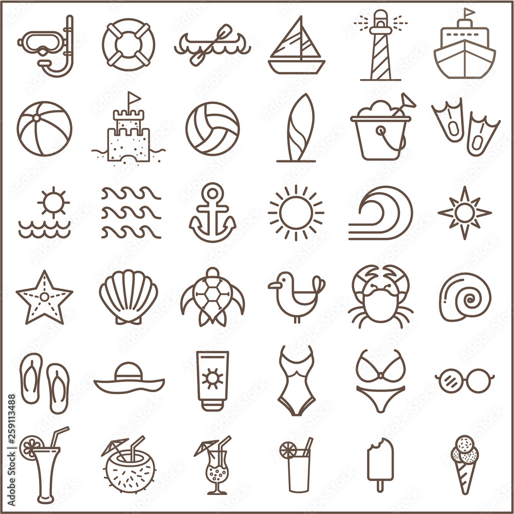 Set of Ocean and Beach Vector Icons. Contains such Icons as beach ball ...