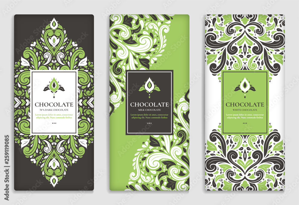 Luxury green packaging design of chocolate bars. Vintage vector ...