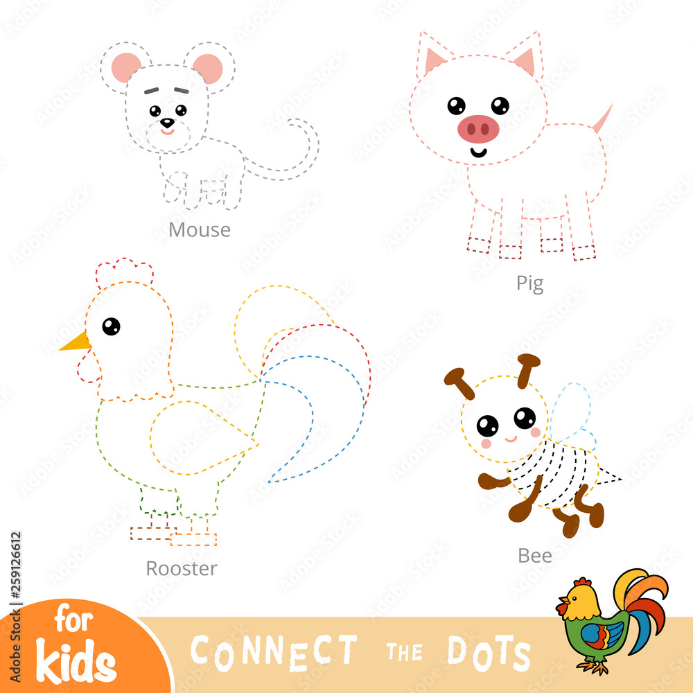 Connect the dots, education game for children. Farm animals set Stock ...