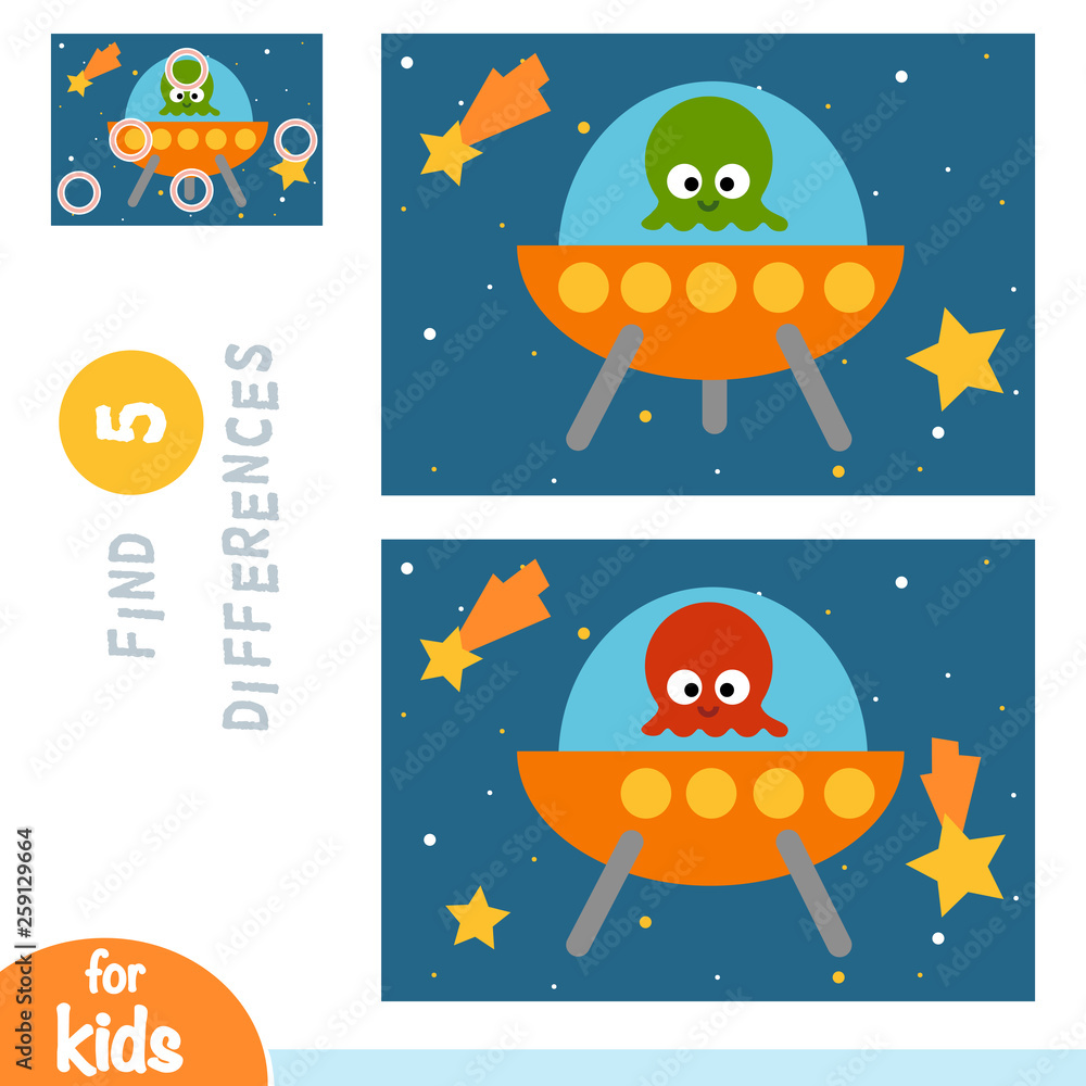 Find differences, education game, UFO in space Stock Vector | Adobe Stock