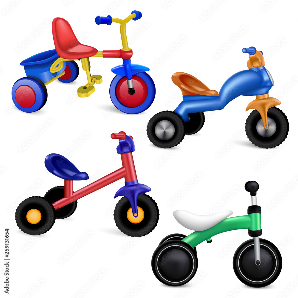 Tricycle icons set. Realistic set of tricycle vector icons for web ...