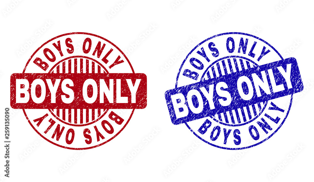 Grunge BOYS ONLY round stamps isolated on a white background. Round ...