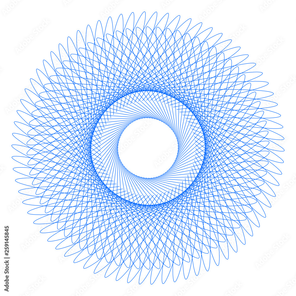 Abstract wireframe blue concentric circles pattern, formed by curved ...