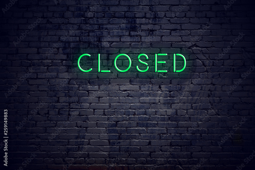 Brick wall at night with neon sign closed Stock Illustration | Adobe Stock