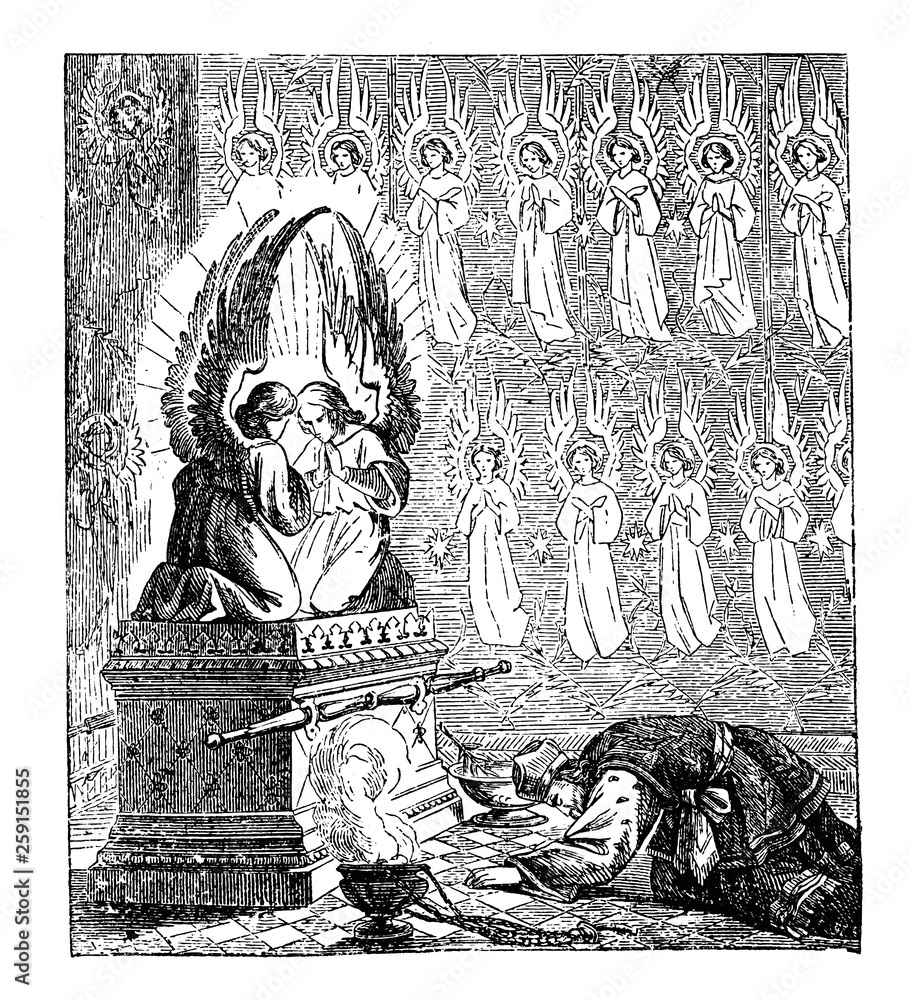 Vintage Drawing of Biblical Story of Israelites Creating the Tabernacle ...