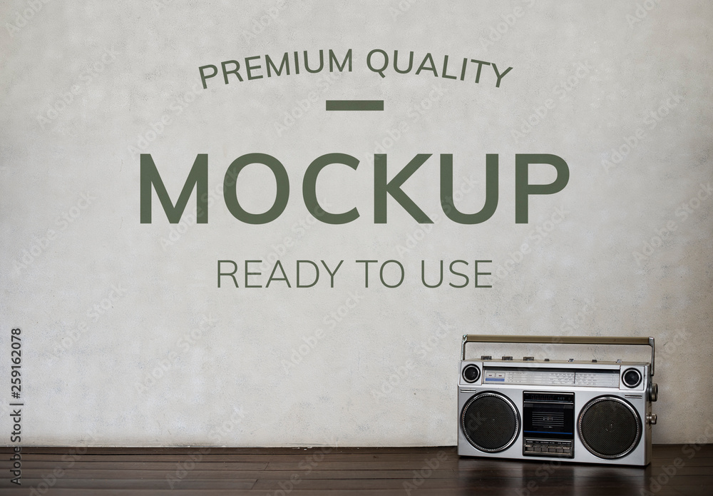 Textured Wall Mockup with Radio Stock Template | Adobe Stock