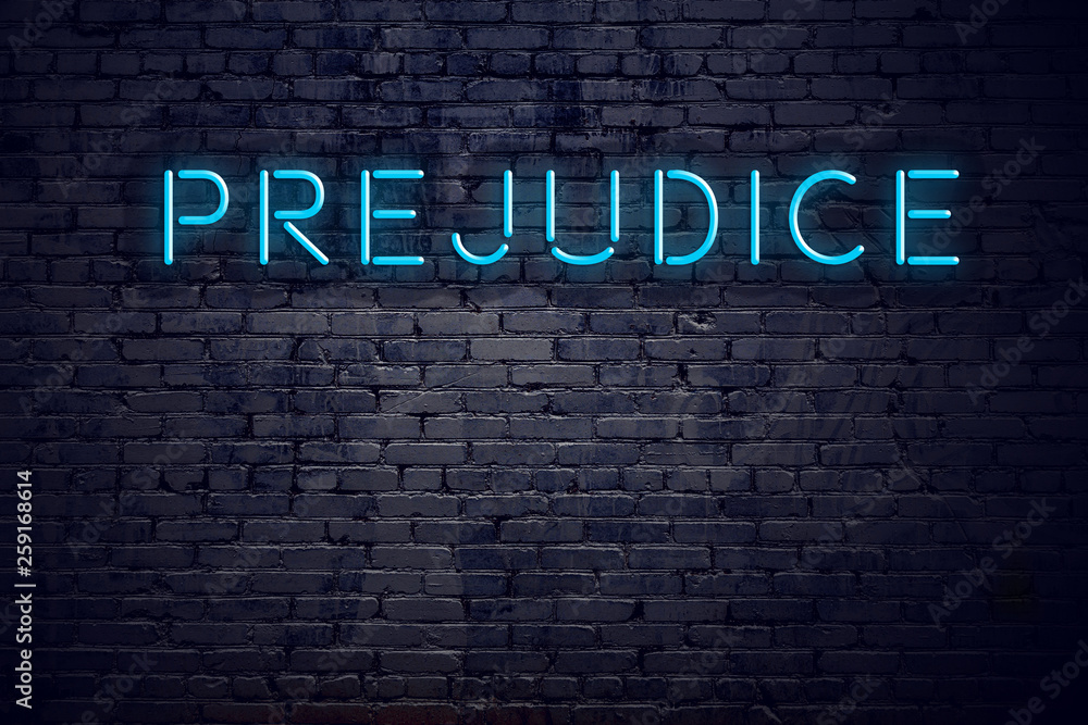 Brick wall and neon sign with text prejudice Stock Illustration | Adobe ...