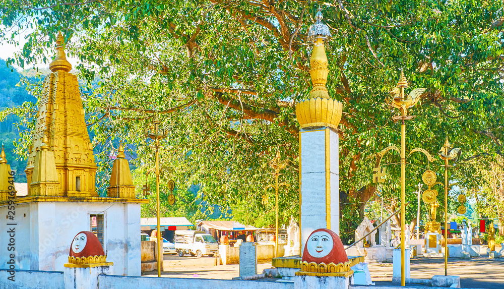The Bodhi tree of Nget Pyaw Taw Paya, Pindaya, Myanmar Stock Photo ...