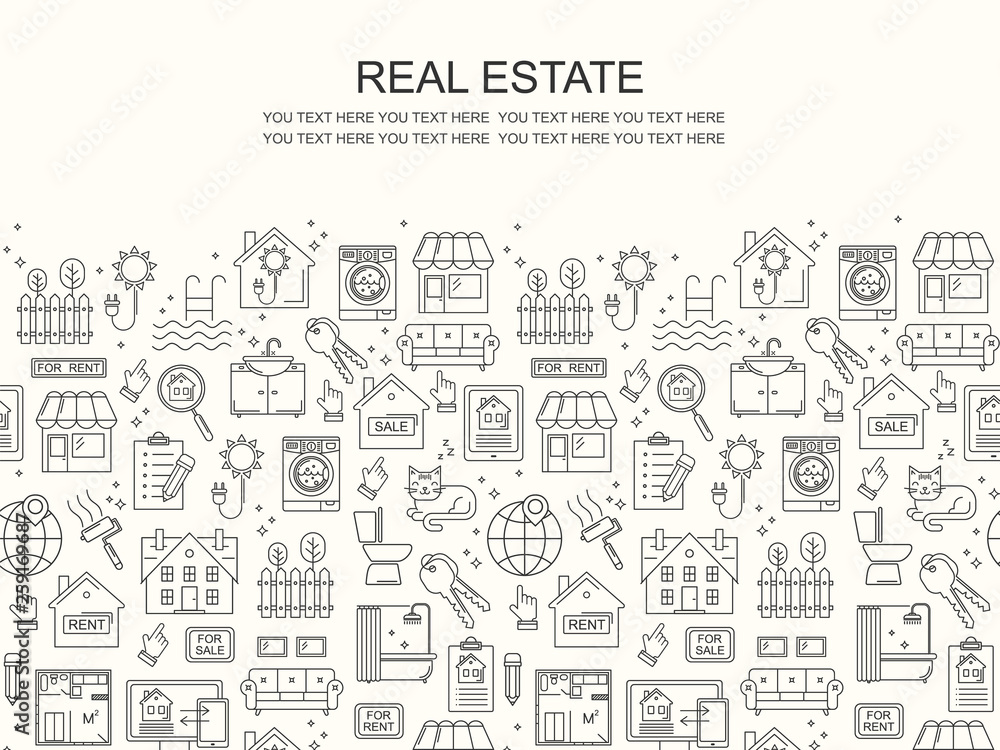 Seamless vector real estate line style pattern. Linear background with ...