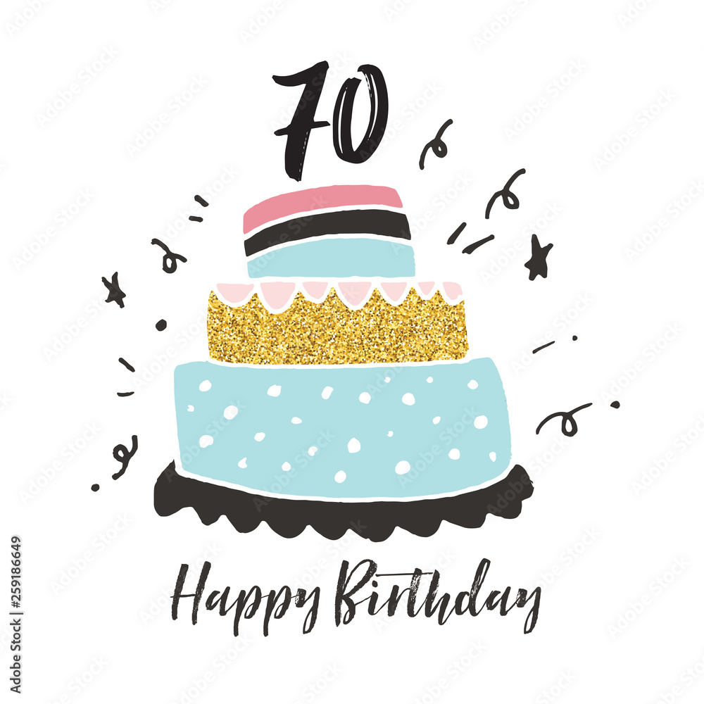 70th birthday hand drawn cake birthday card Stock Vector | Adobe Stock