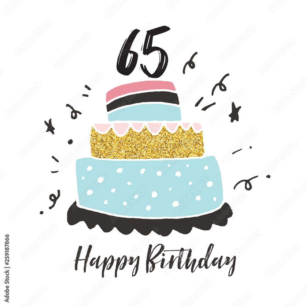 65th birthday hand drawn cake birthday card Stock Vector | Adobe Stock