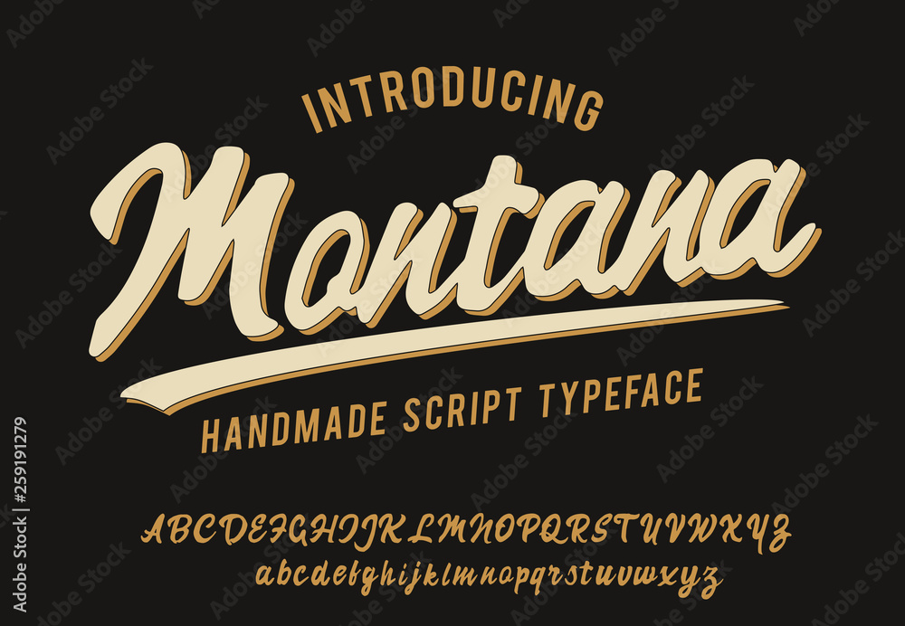 Montana. Vintage brush script. Handmade font. Retro Typeface. Vector ...