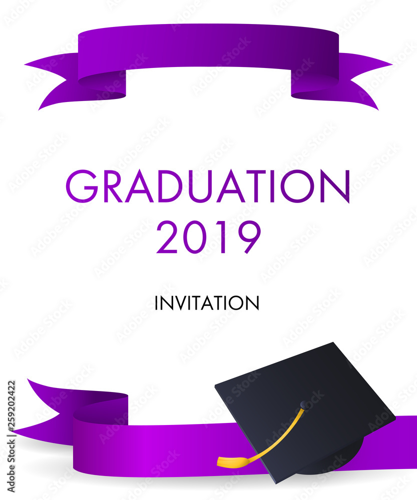 Graduation 2019 invitation design. Graduation hat with gold tassel and ...