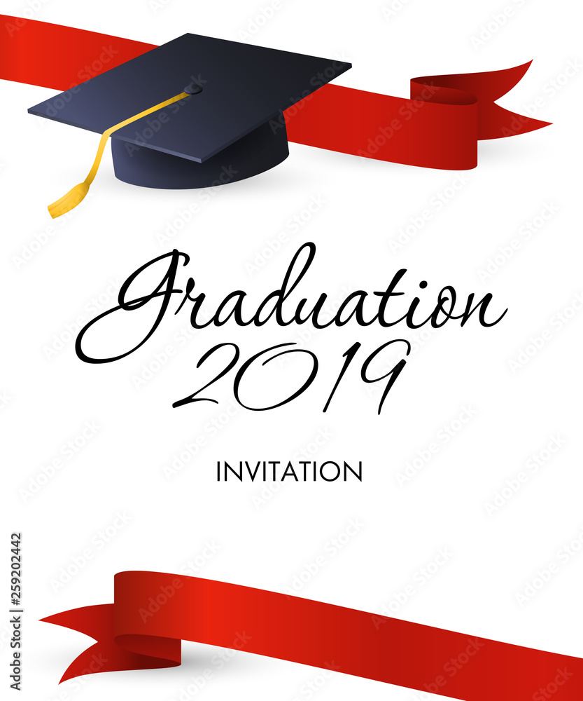 Graduation 2019 invitation design. Mortarboards with gold tassel and ...