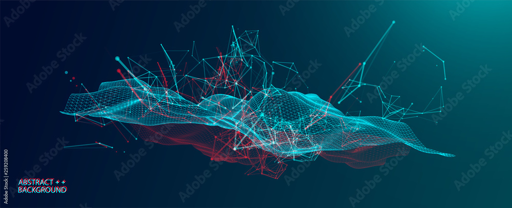 Polygonal science background with connecting dots and lines. Digital data visualization. Stock ...