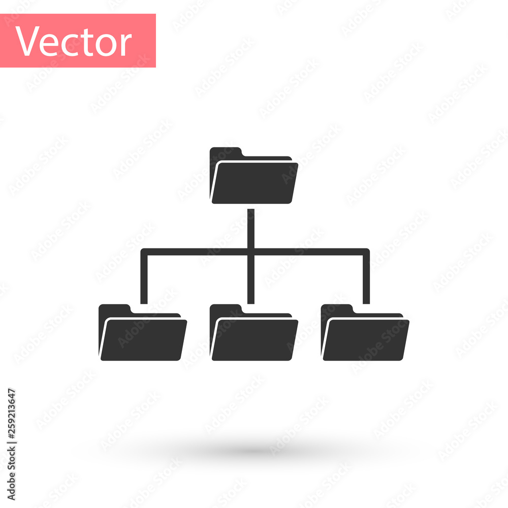 Grey Folder tree icon isolated on white background. Computer network ...