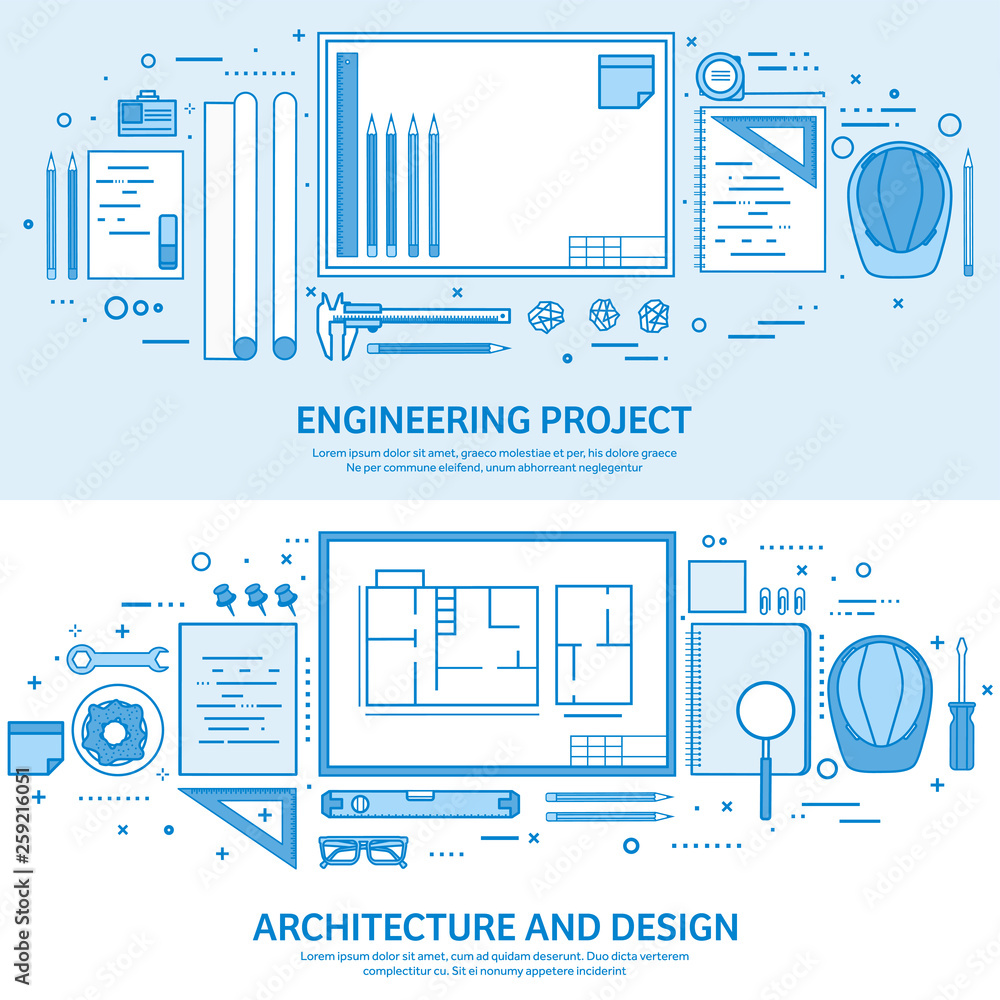 Engineering and architecture. Drawing construction. Architectural ...