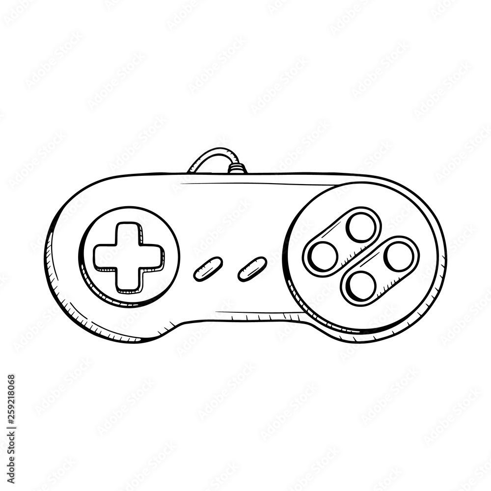Gaming controller illustration. Retro Gaming controller line drawing ...