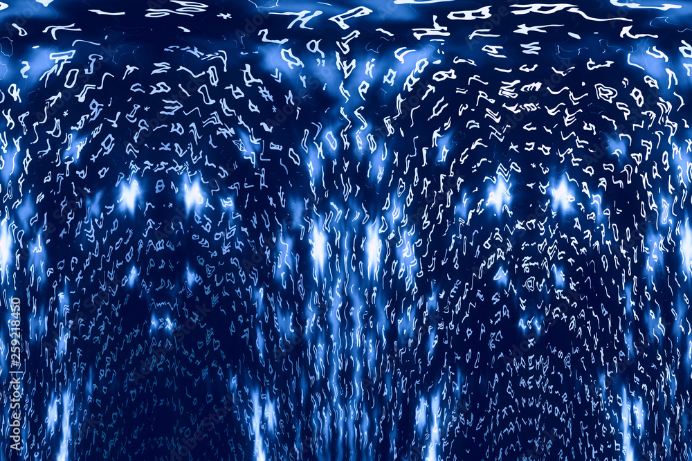 Blue matrix digital background. Distorted cyberspace concept. Characters fall down. Matrix from ...
