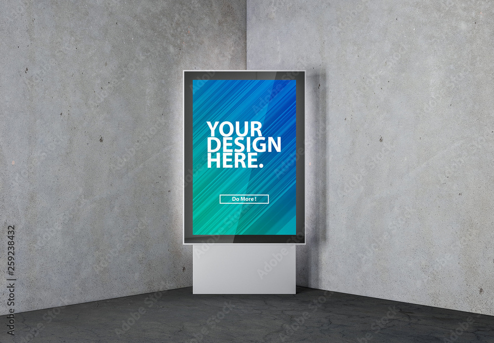 Digital Kiosk in a Gray Room Mockup Stock Template | Adobe Stock