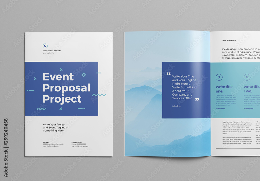 Event Proposal Layout with Blue Accents Stock Template | Adobe Stock