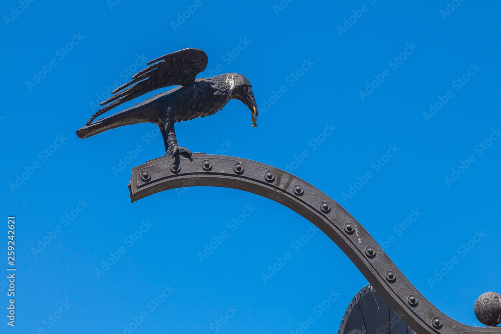 Raven with a ring in its beak - a symbol of royal power (Budapest ...