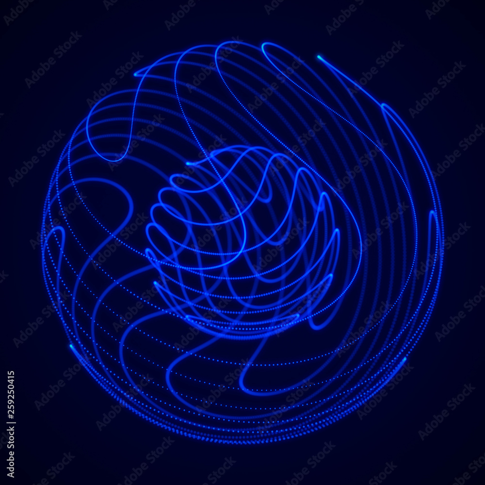 Abstract 3d sphere. Sphere with twist lines. Glowing lines twisting ...