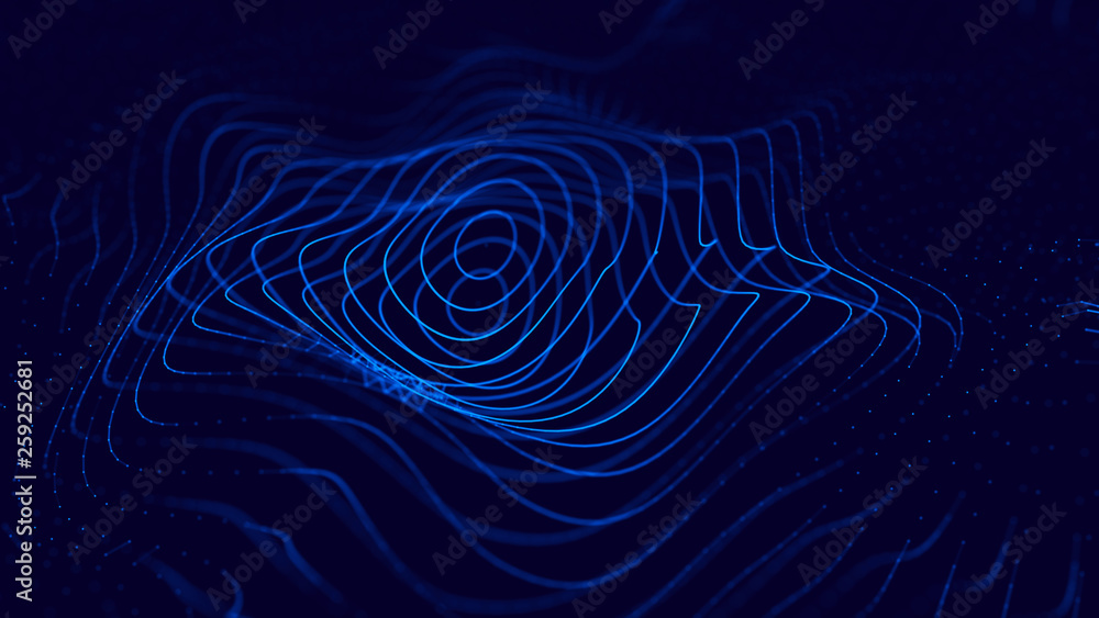 Wave 3d. Wave of particles. 3D glowing abstract digital particles ...