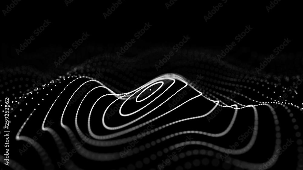 Wave 3d. Wave of particles. 3D glowing abstract digital particles ...