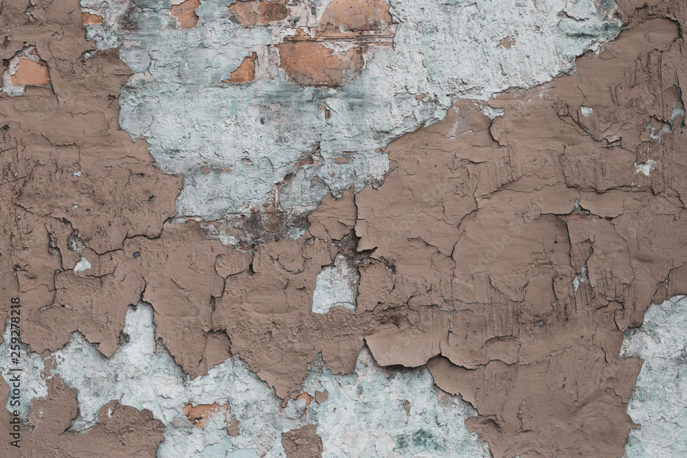Old wall with cracks and plaster. Concrete wall brown ruined wall ...