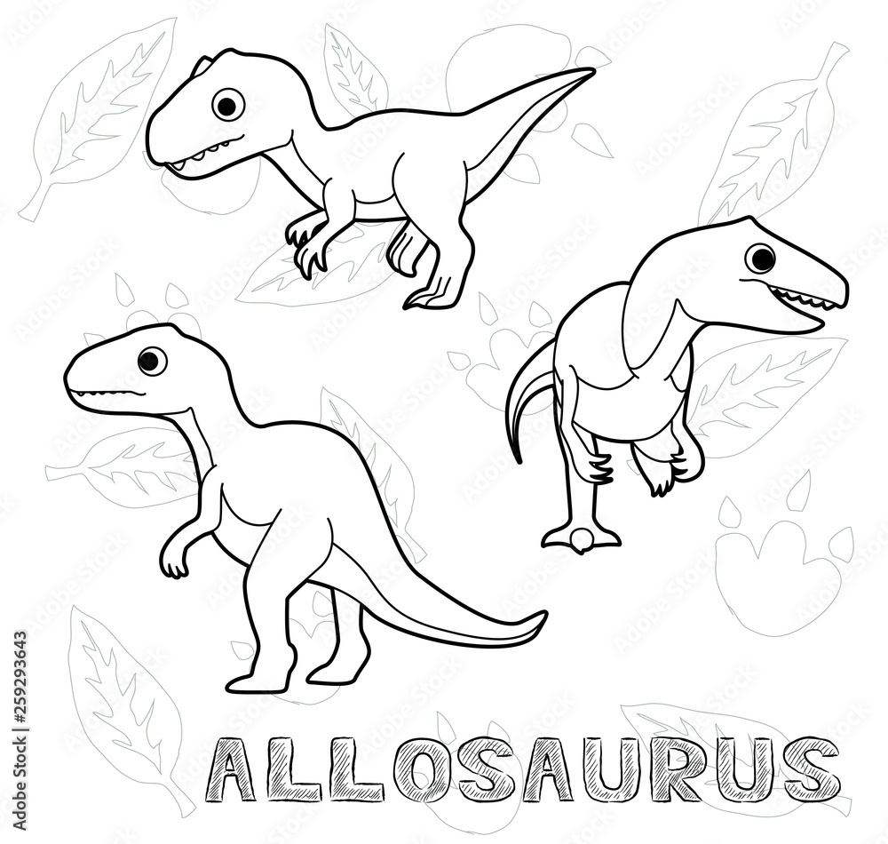 Dinosaur Allosaurus Cartoon Vector Illustration Monochrome Stock Vector ...