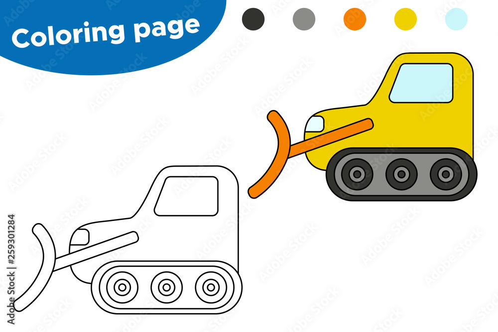 Coloring page for kids. Cartoon bulldozer. Construction machines. Stock ...