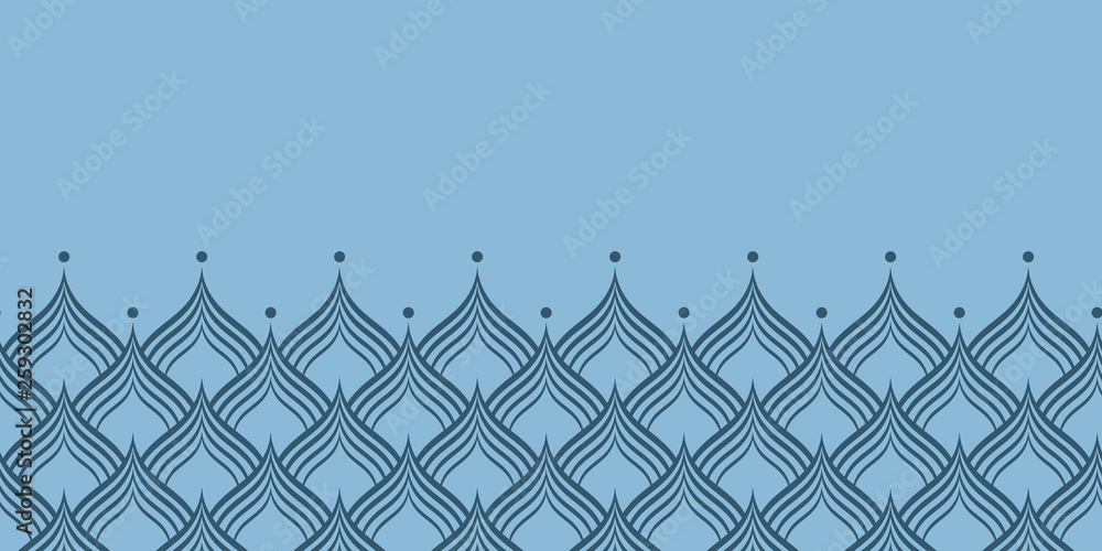 Blue dragon scale vector seamless horizontal border. Surface pattern ...
