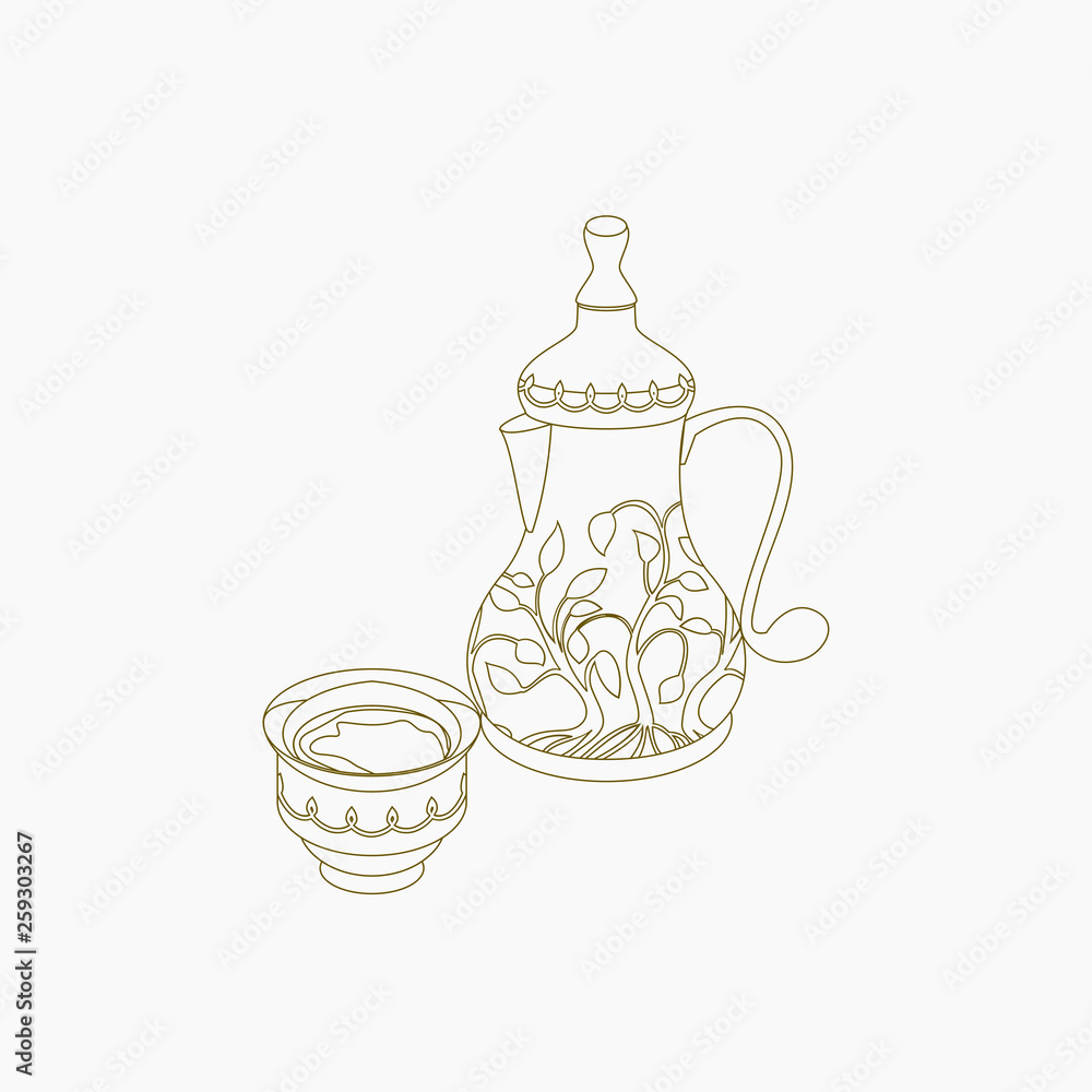 Editable Isolated Outline Style Arab Coffee in Patterned Bulbous Bottom ...