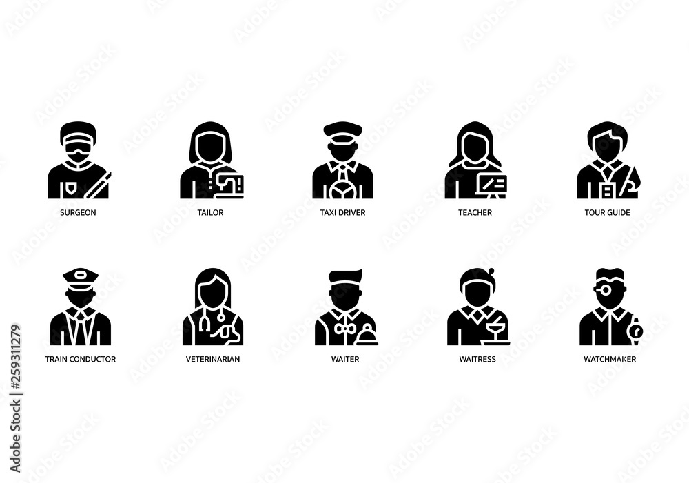Jobs and occupations icons set Stock Vector | Adobe Stock