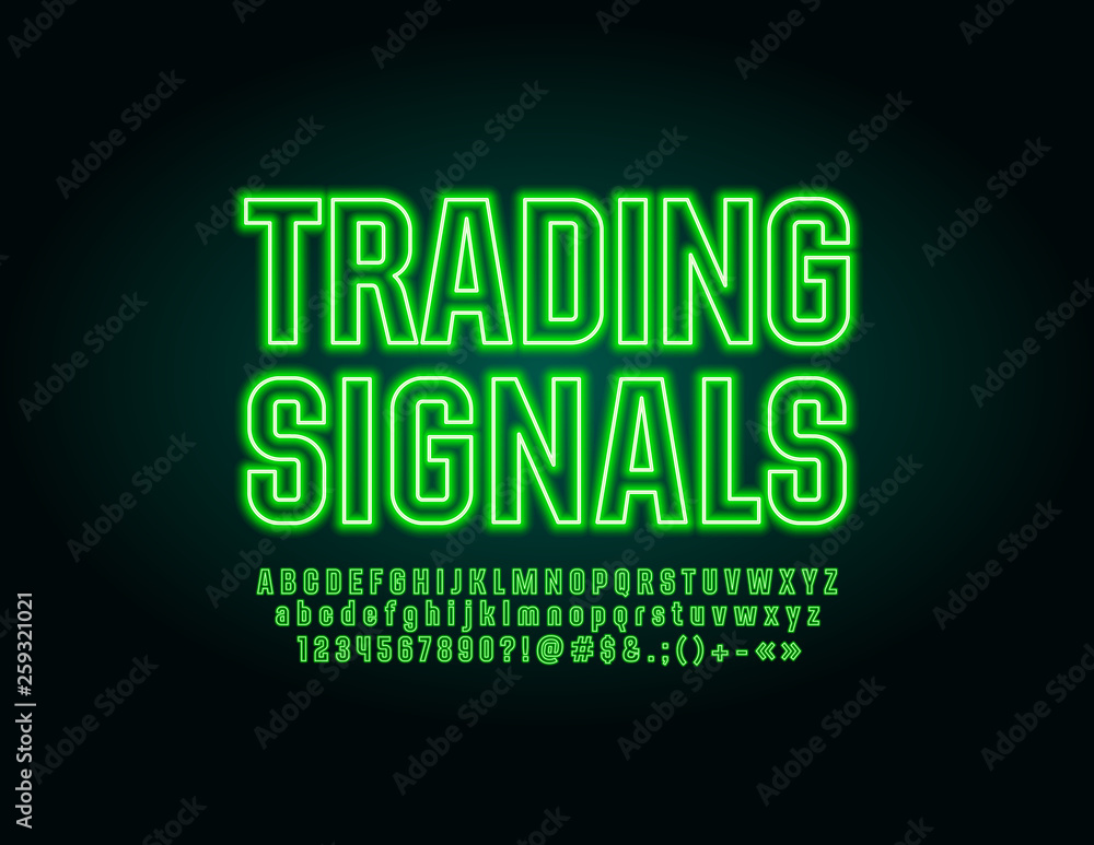 Vector Business sign Trading Signals with neon glowing Alphabet. Green ...