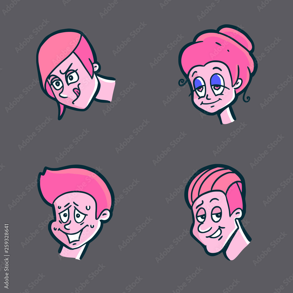 Emoticons, emoji set with facial expressions. Sticker set for messenger ...