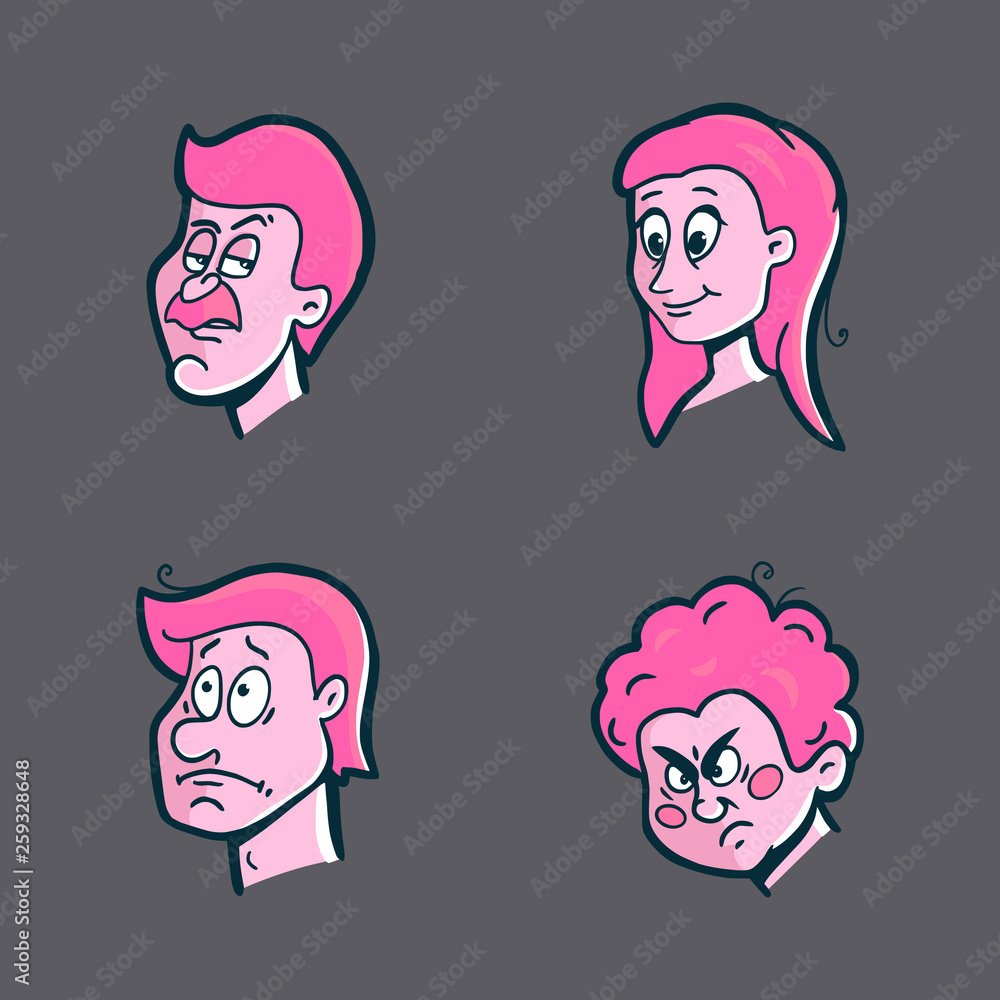 Vecteur Stock Emoticons, emoji set with facial expressions. Sticker set ...